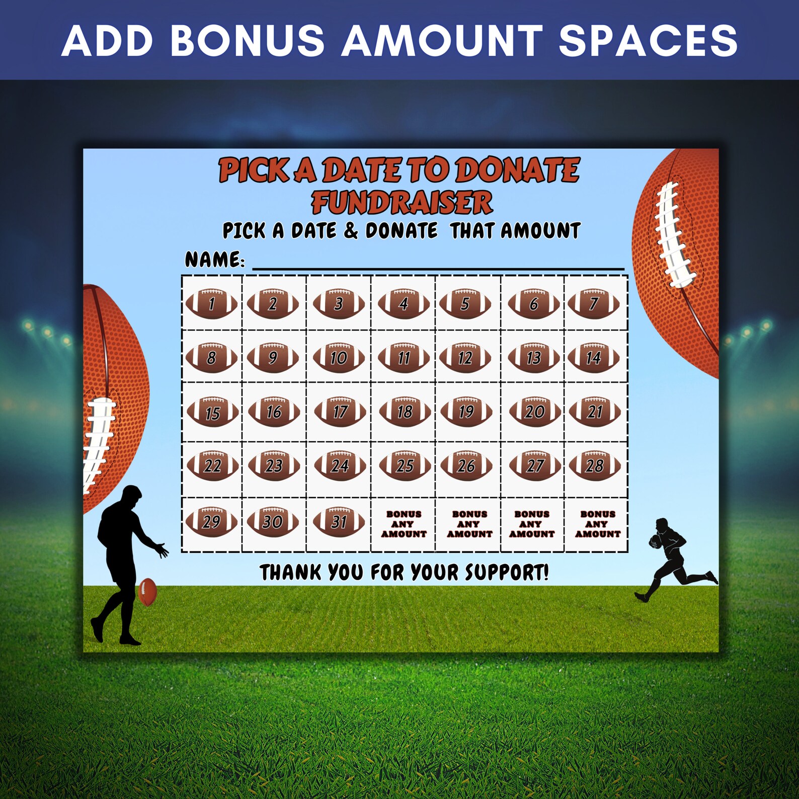 Football September Pick a Date to Donate, Fundraiser, Pay the Date ...