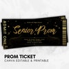 Prom Ticket Template, Prom Senior Gold & Black Theme Ticket, Ticket ...