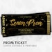 Prom Ticket Template, Prom Senior Gold & Black Theme Ticket, Ticket ...