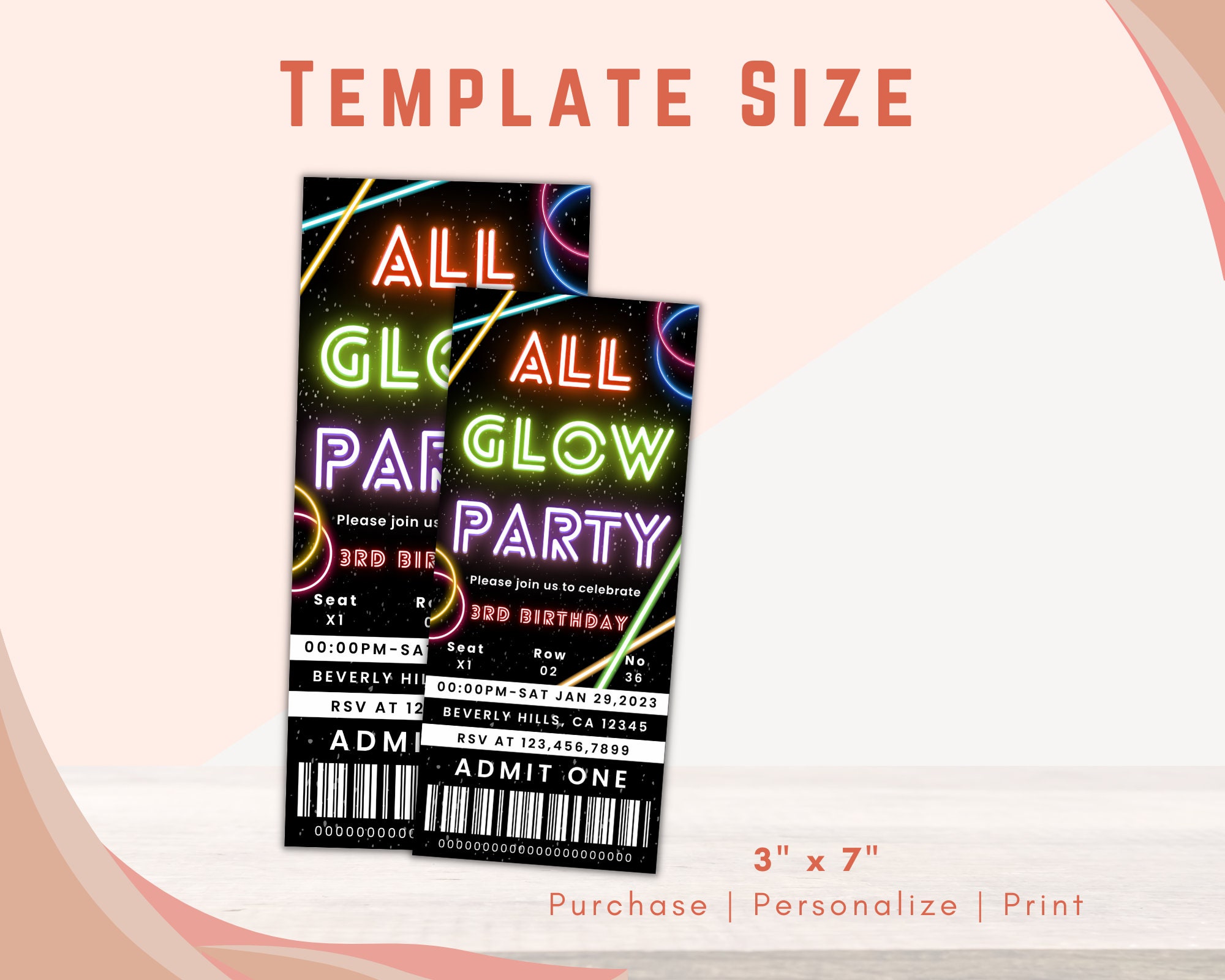 Editable Glow Party Birthday Invitation Ticket Template Glow - Etsy