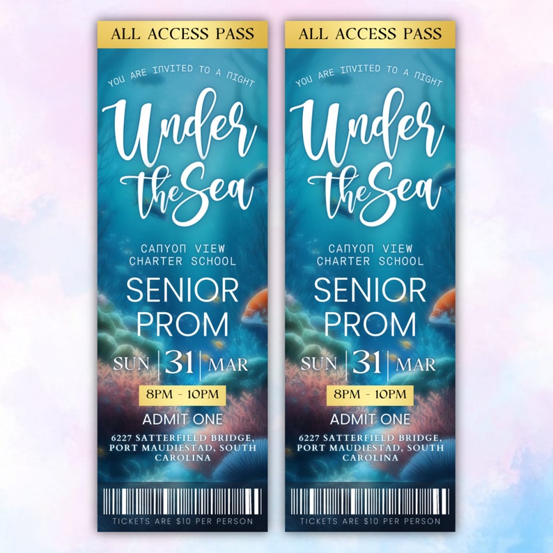 Prom Ticket, Under the Sea Prom Ticket Invitation, Prom School Dance ...