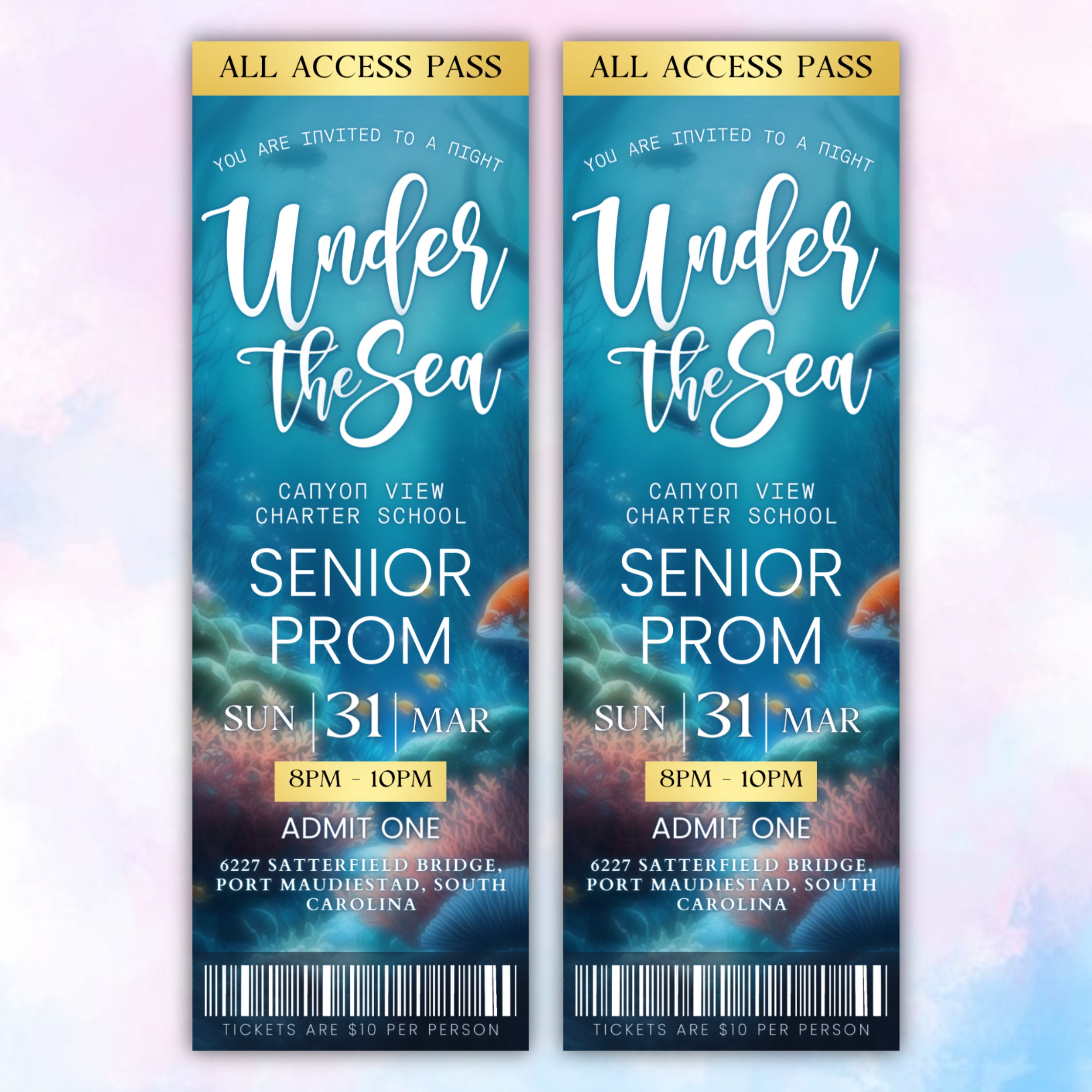 Prom Ticket, Under the Sea Prom Ticket Invitation, Prom School Dance ...