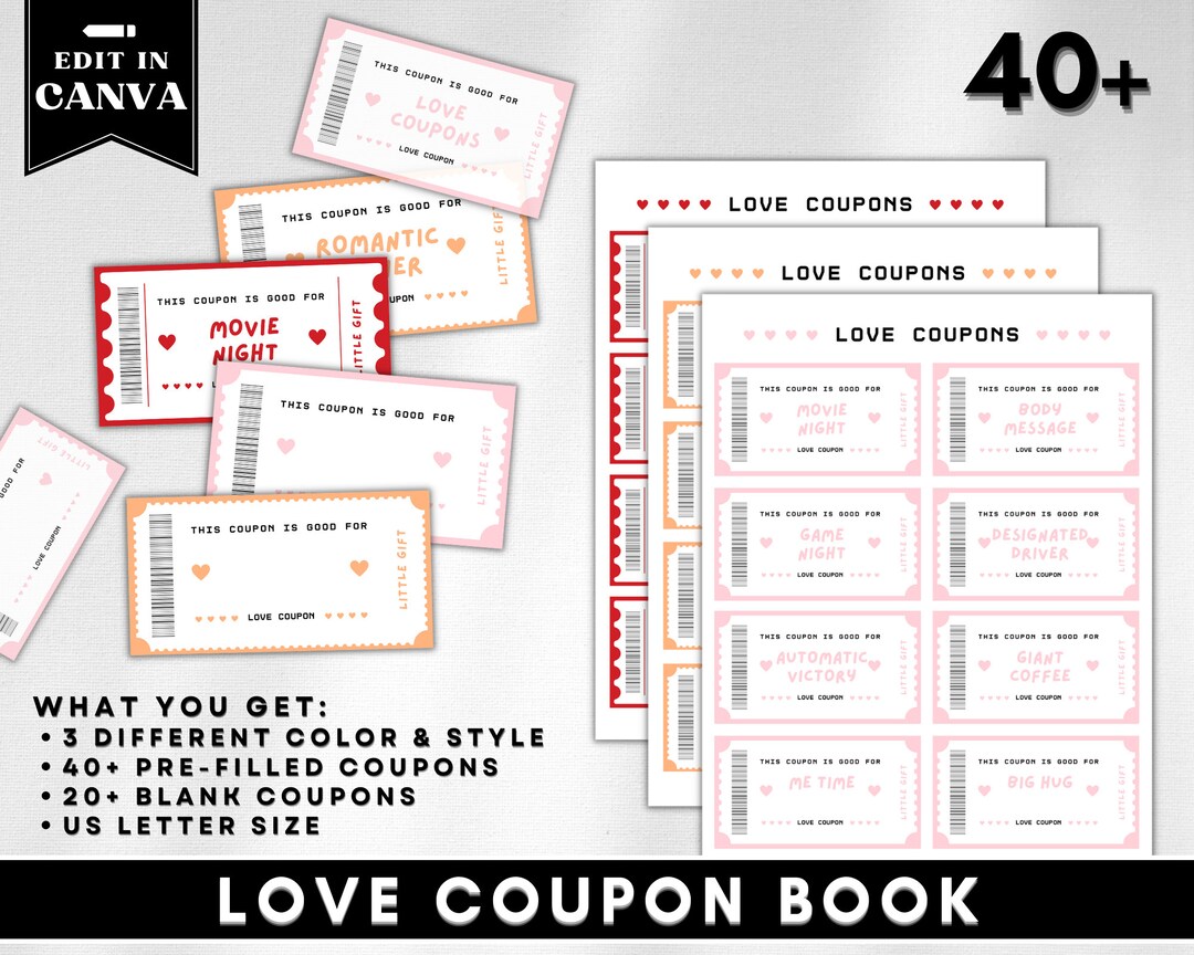 Love Coupon Book, Fun Love Coupon Book, Editable Love Coupons ...