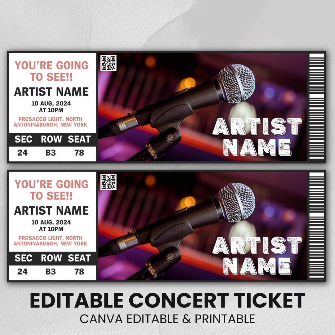 Editable Concert Ticket Template, Custom Concert Ticket Gift, DIY Event ...