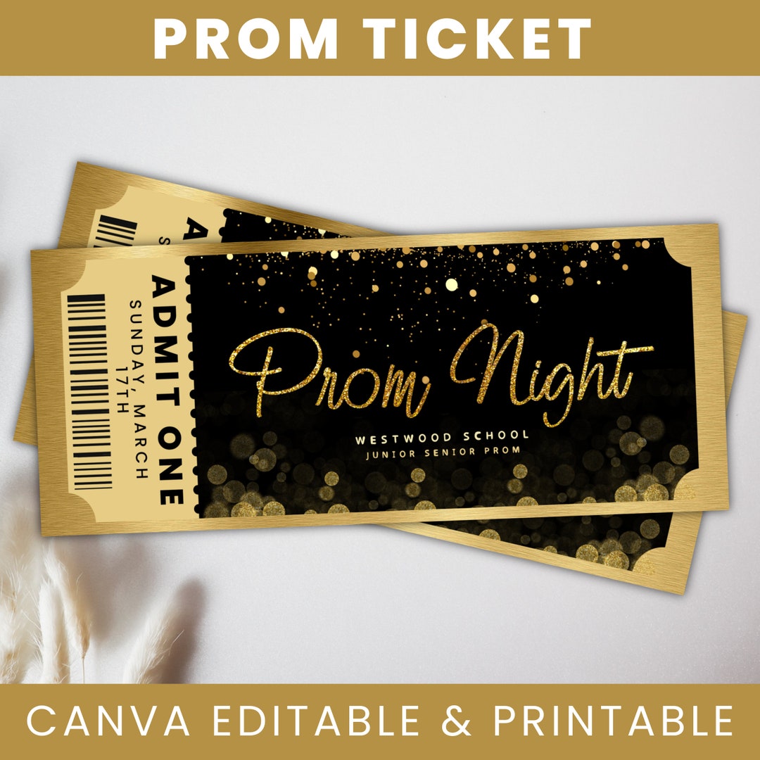Prom Ticket Template, Prom Night Gold & Black Theme Ticket, Ticket ...
