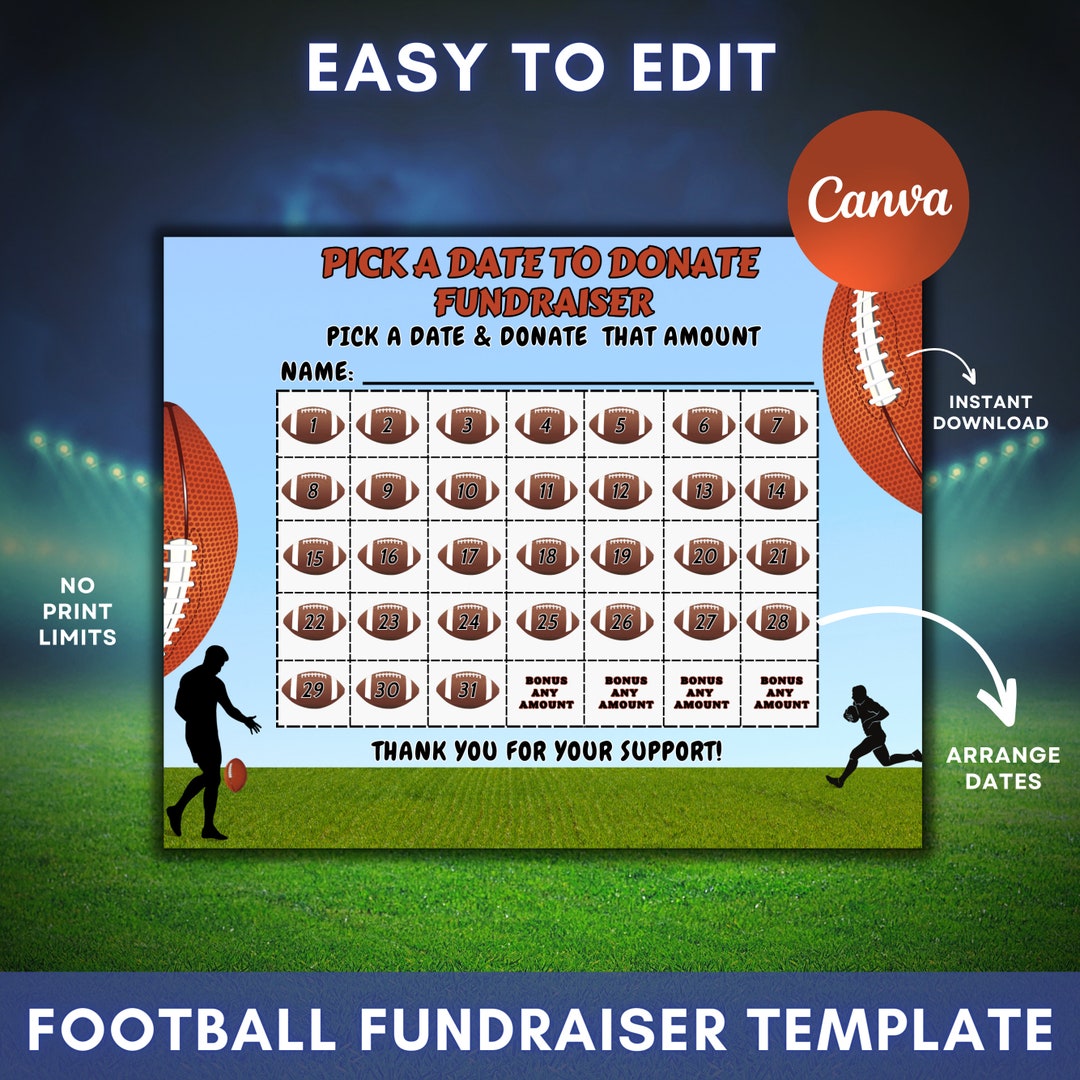 Football September Pick a Date to Donate, Fundraiser, Pay the Date ...