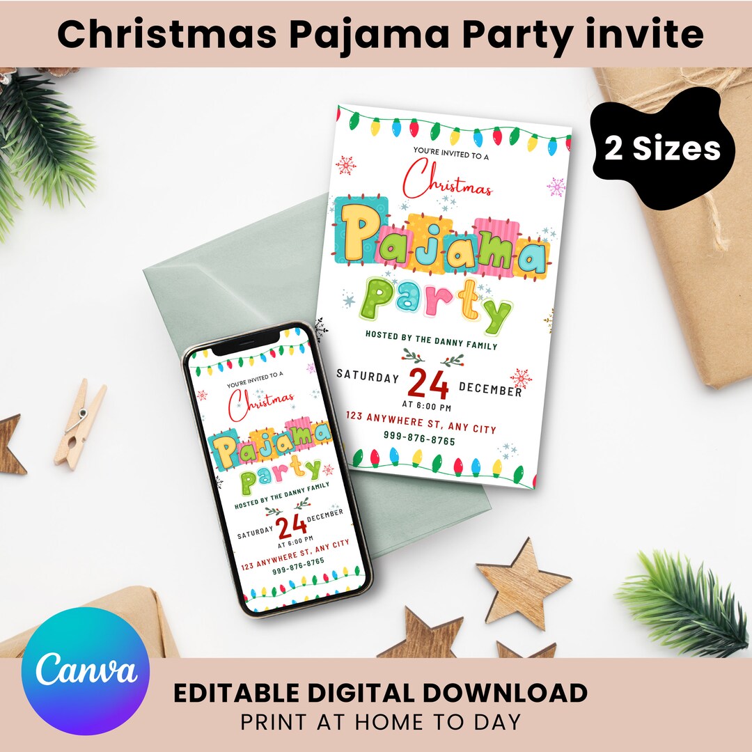 Christmas Pajama Party Invitation, Holiday Invitation Template, Pj ...
