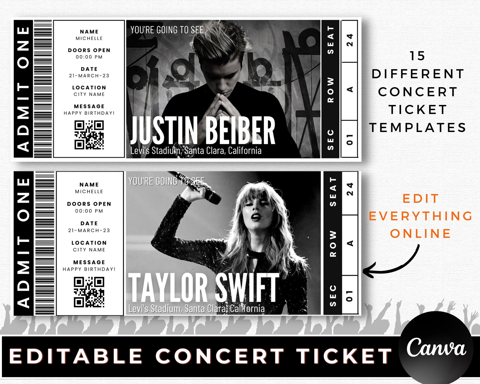 Editable Concert Ticket Template Custom Concert Ticket Gift - Etsy UK