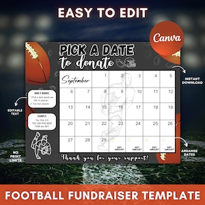 Editable Football Fundraiser Calendar, Calendar Fundraiser, Fundraiser ...