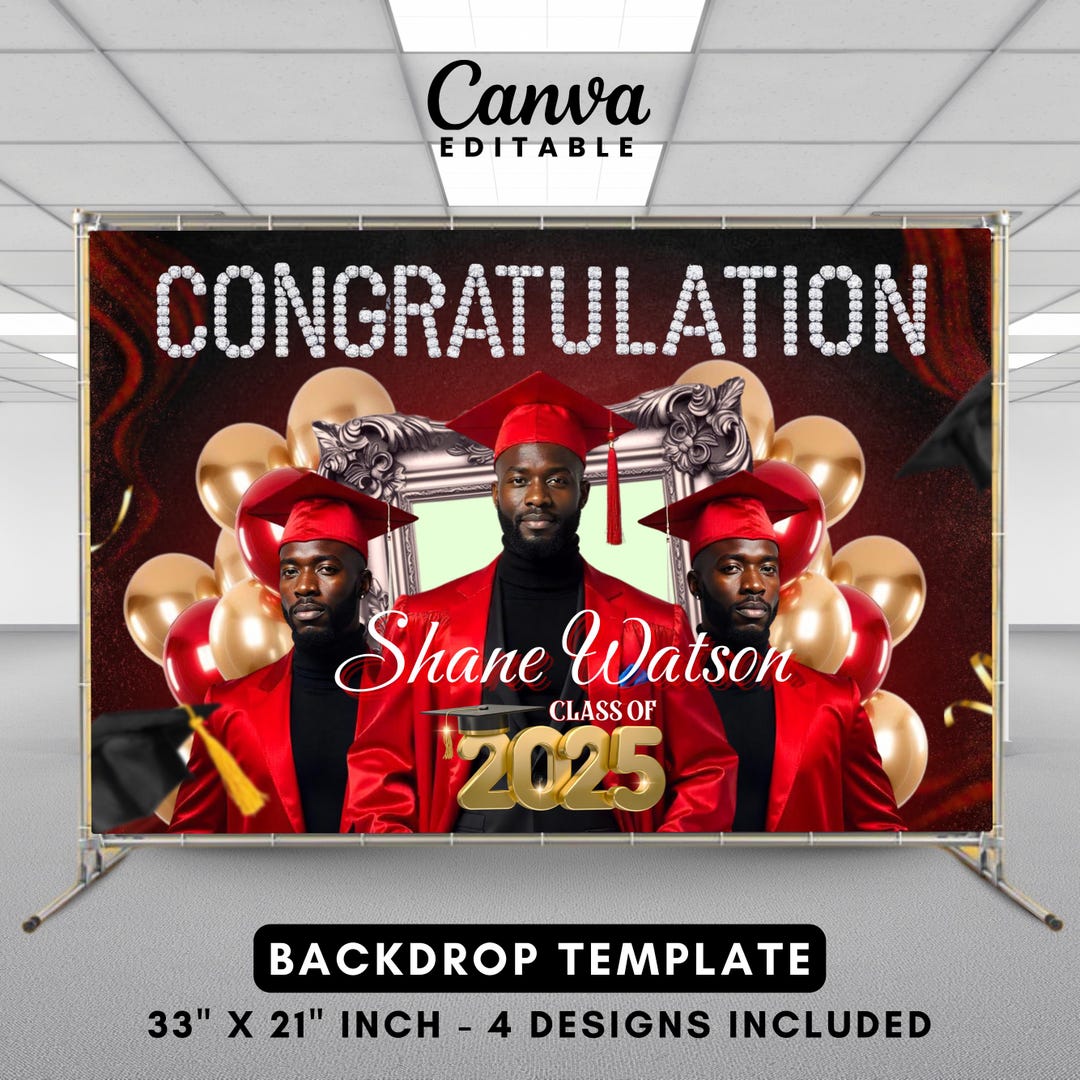Graduation Backdrop Bundle, 4 Editable Graduate Backdrops, Canva Grad ...