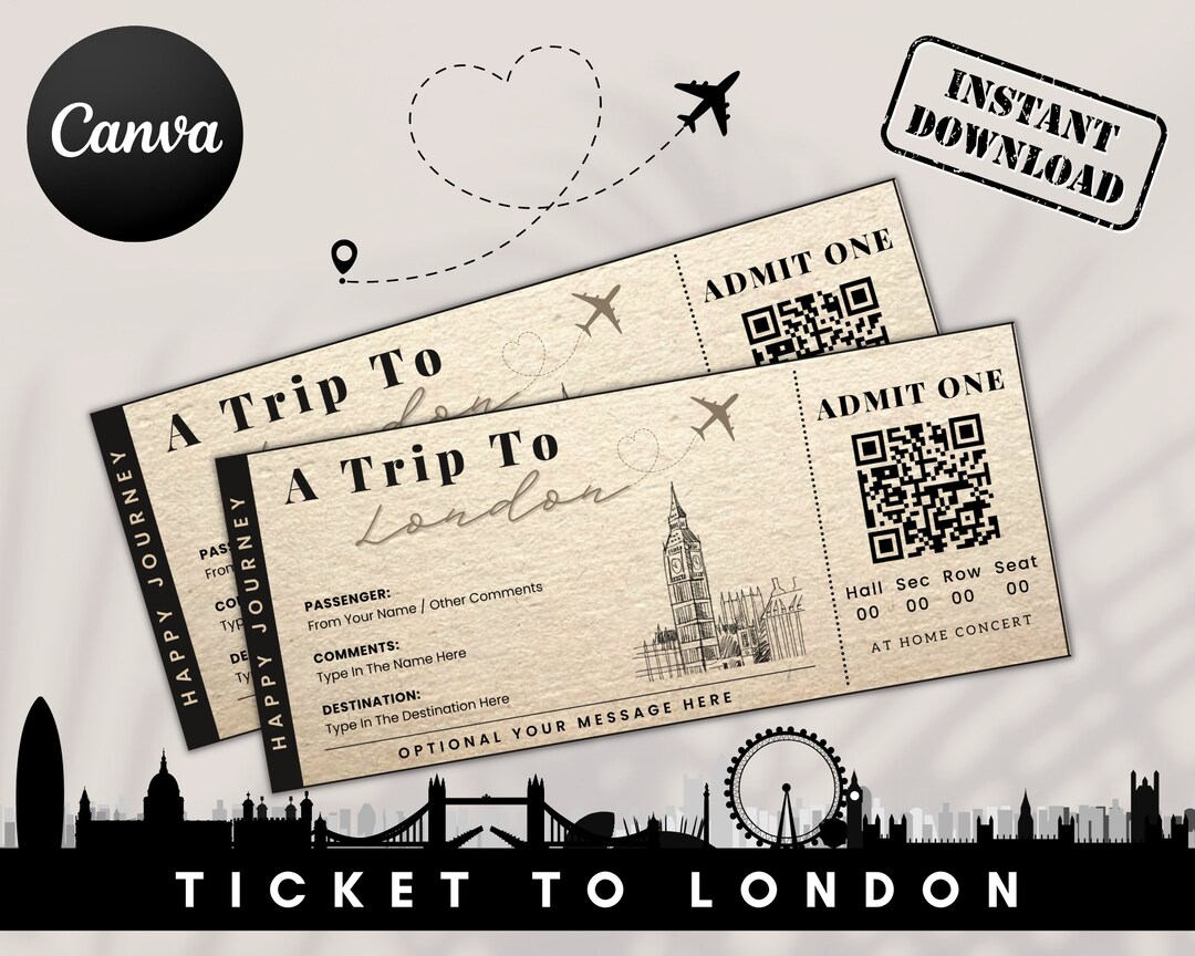 London Ticket Template, Boarding Pass DIY, Travel to London, Surprise ...