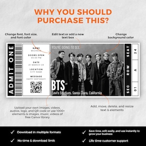 Editable Concert Ticket Template, Custom Concert Ticket Gift, DIY Event ...