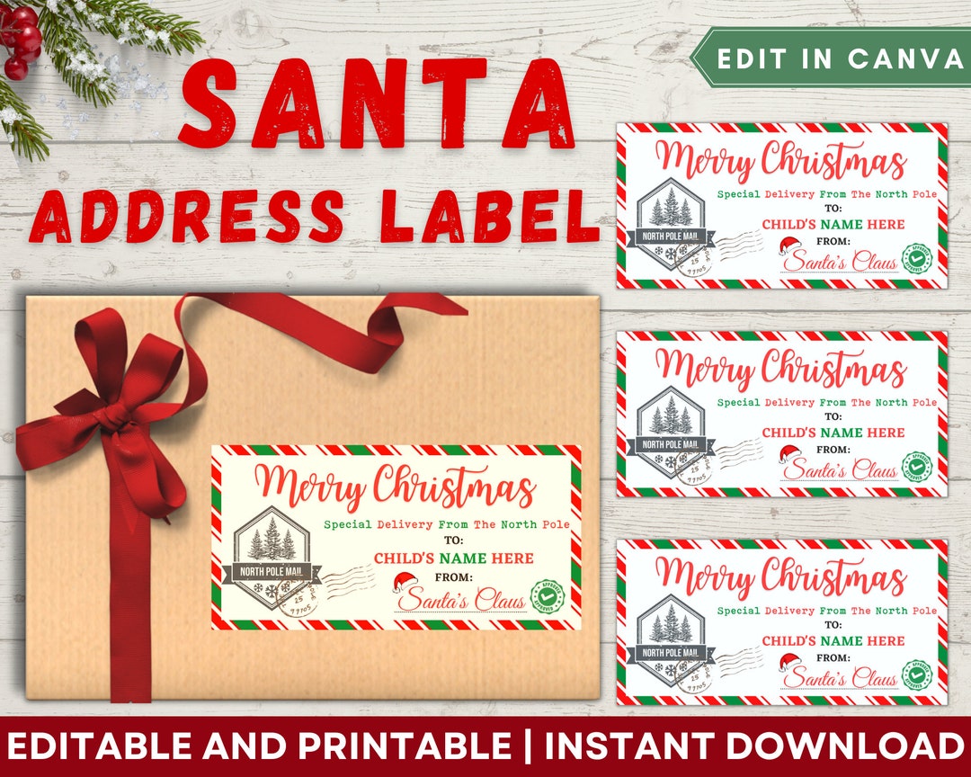 Santa Address Labels, Santa Mailing Label, Christmas Santa Mail, North ...