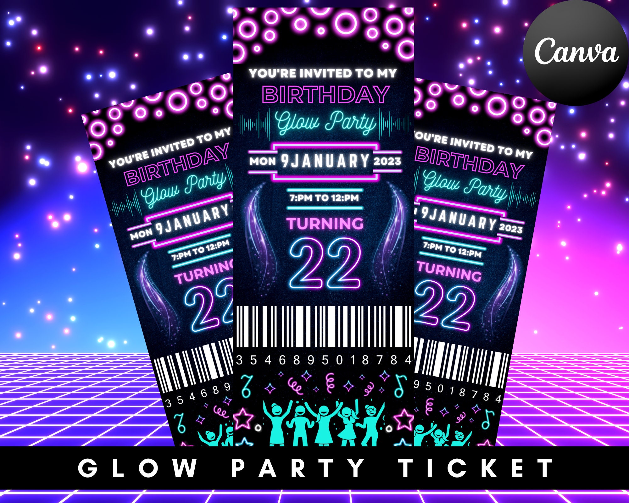 Editable Glow Party Birthday Invitation Ticket Template Glow - Etsy
