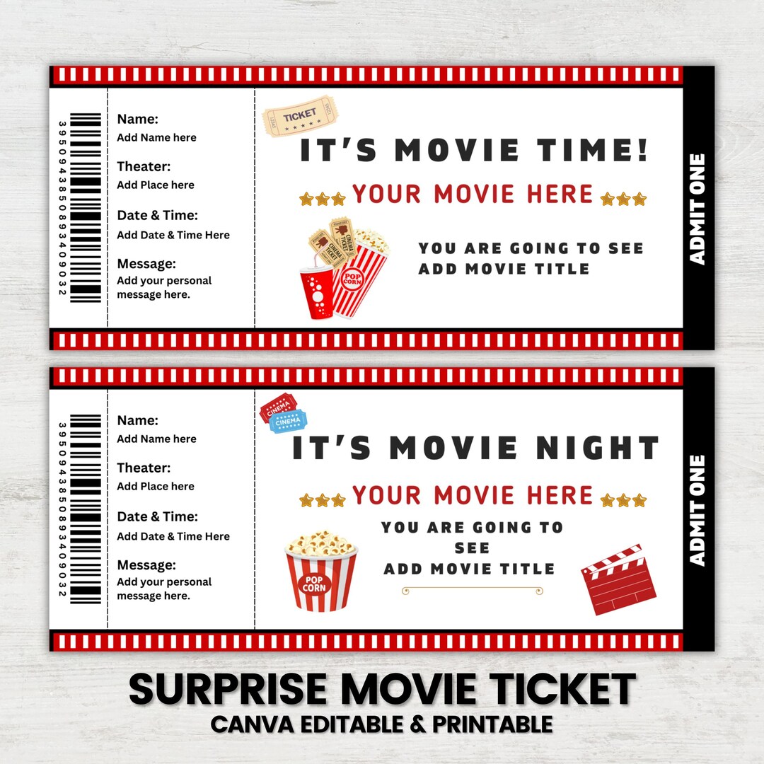 Editable Movie Ticket Birthday Invitation, Movie Party Ticket, Movie ...