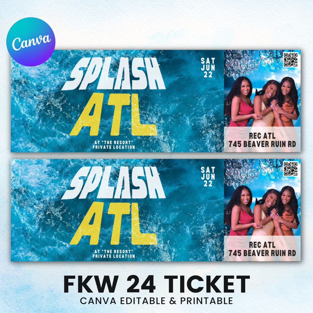Splash Atlanta Tickets, Editable Freaknick Ticket Canva Template, Party ...