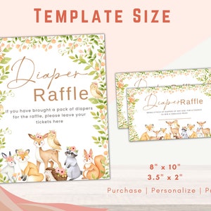 Diaper Raffle Tickets and Sign Woodland Baby Shower Game Greenery ...