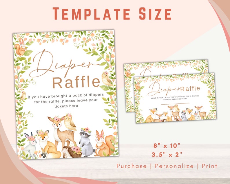 Diaper Raffle Tickets and Sign Woodland Baby Shower Game Greenery ...