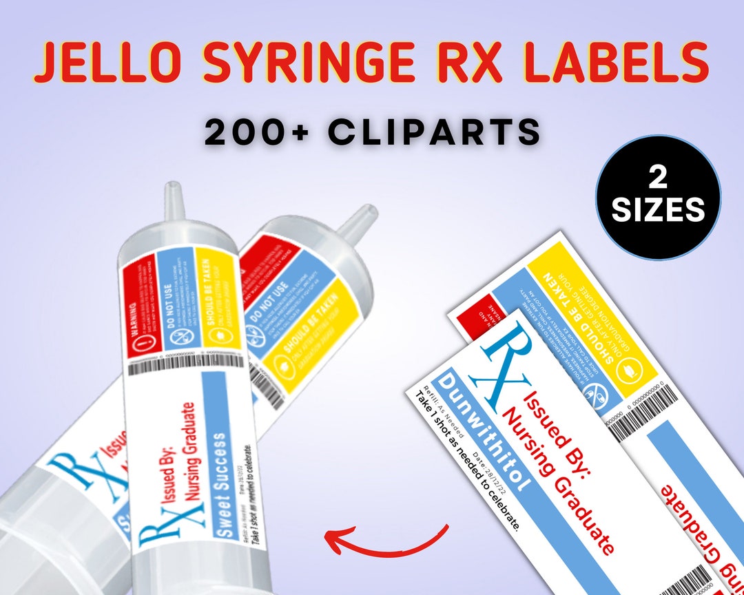 Jello Syringe RX Labels, Jello Syringe, Nurse Party Favors, Custom ...