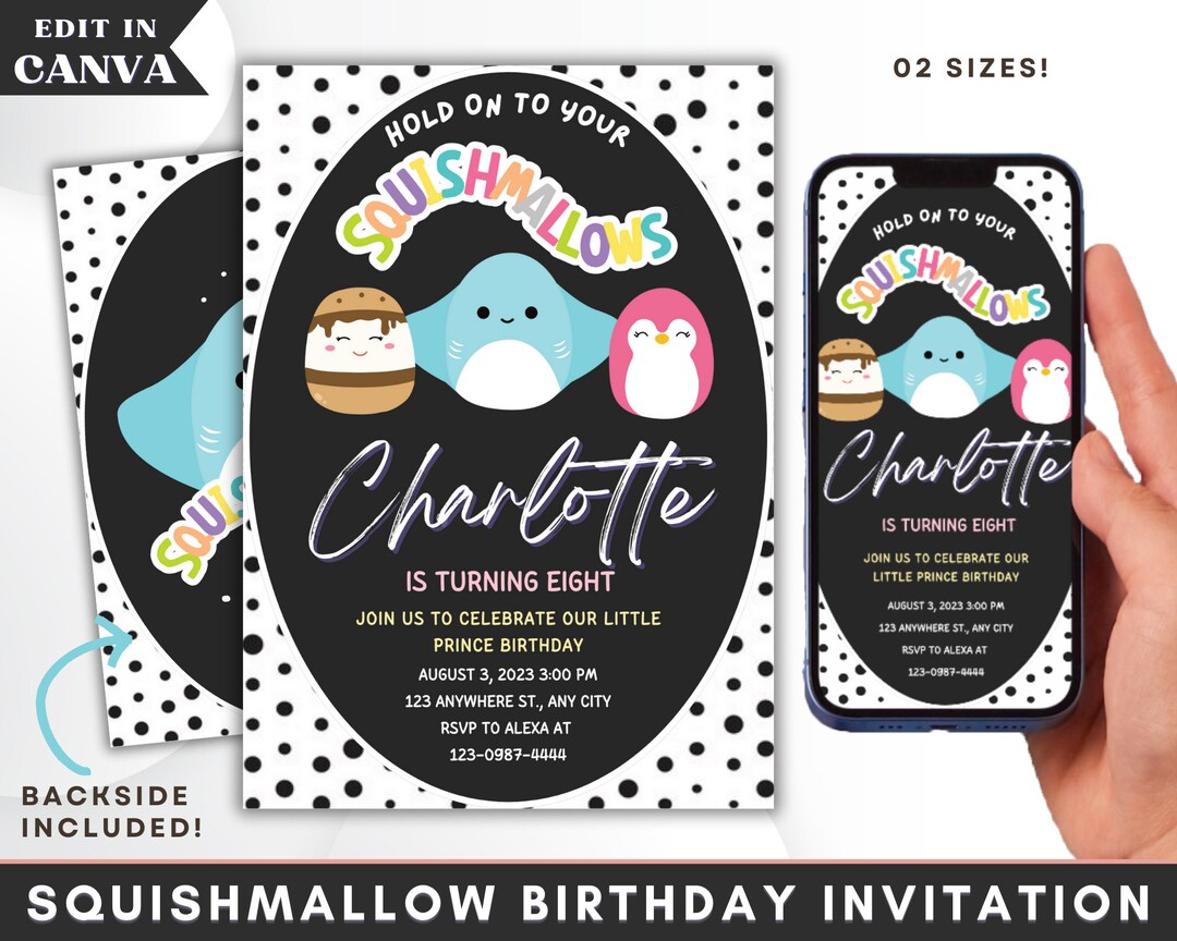 Squishmallow Birthday Invitation, Squishmallow Editable Invitation ...