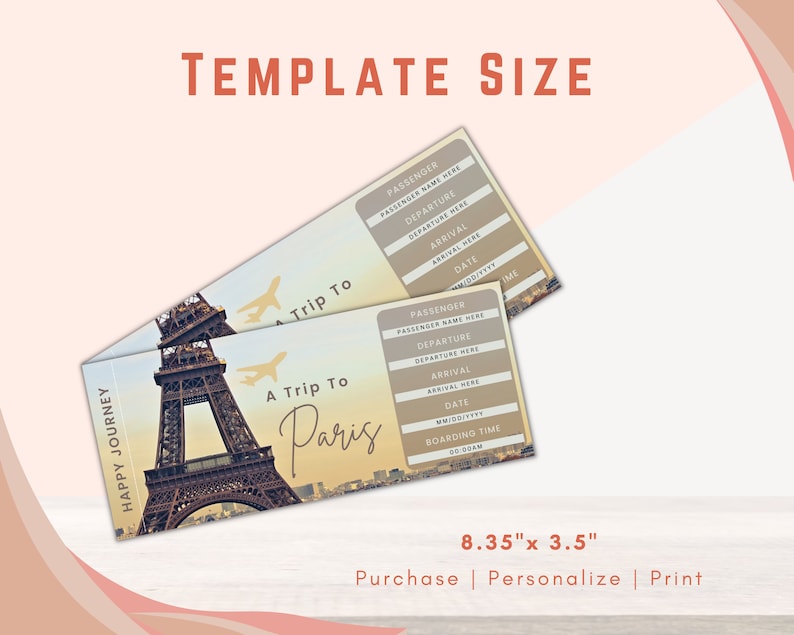Paris Trip, Travel Ticket Template, Birthday Gift, Boarding Pass Gift ...