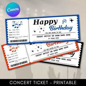 Editable Concert Ticket Template, Custom Concert Ticket Gift, DIY Event ...