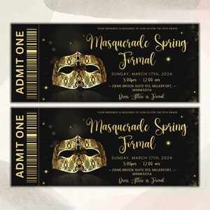 Prom Ticket Template, Prom Masquerade Theme Ticket, Ticket Template ...