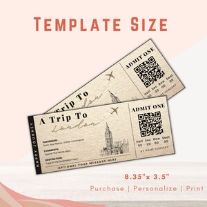 London Ticket Template, Boarding Pass DIY, Travel to London, Surprise ...