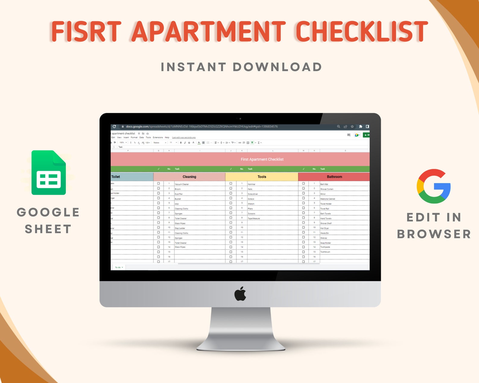 New Home Checklist, Digital Apartment Checklist, Moving Checklist ...