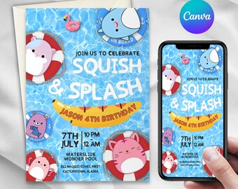 Squishmallow Birthday Invitation- Pool Party - Etsy