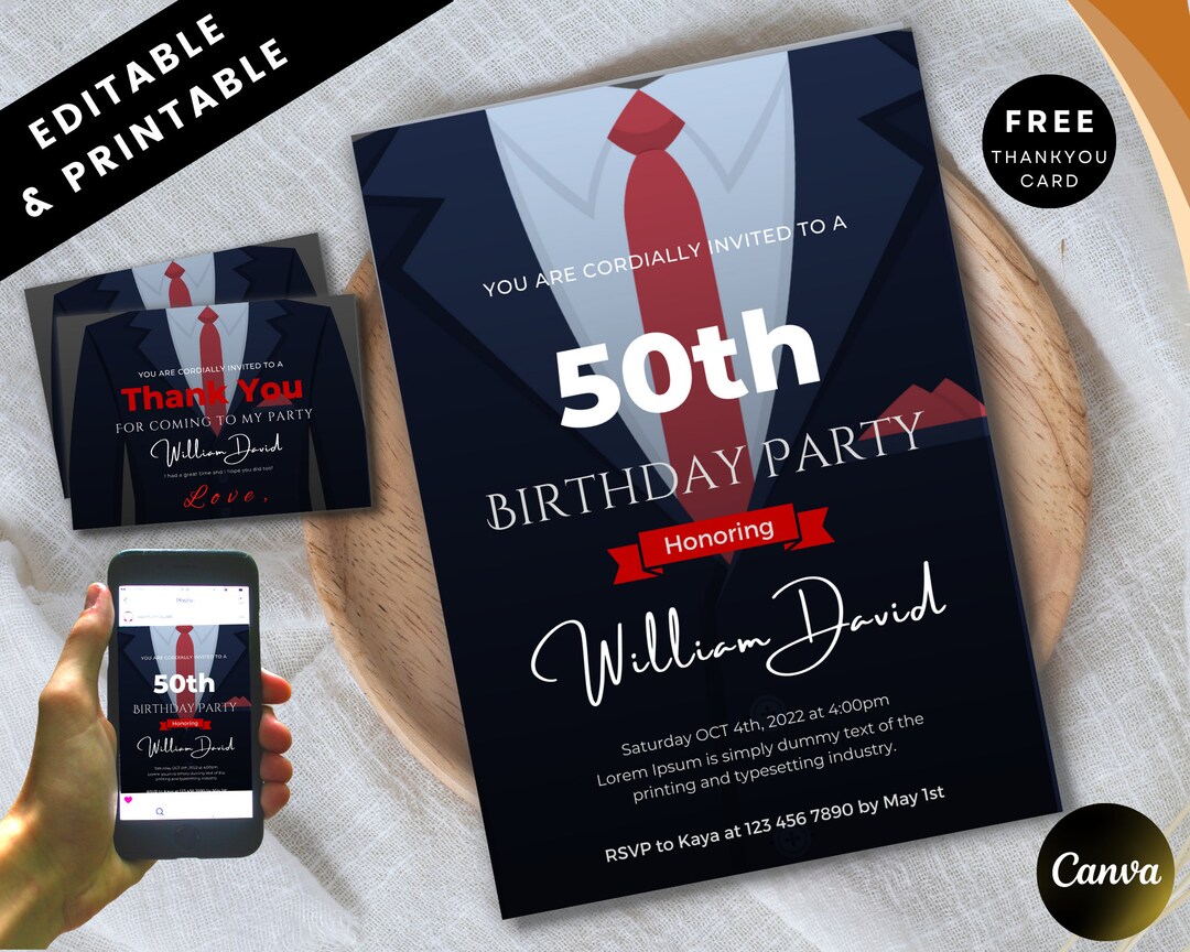 Tuxedo Classic Man Invitation, Adult Invitation, Classy Man Invite, Man ...