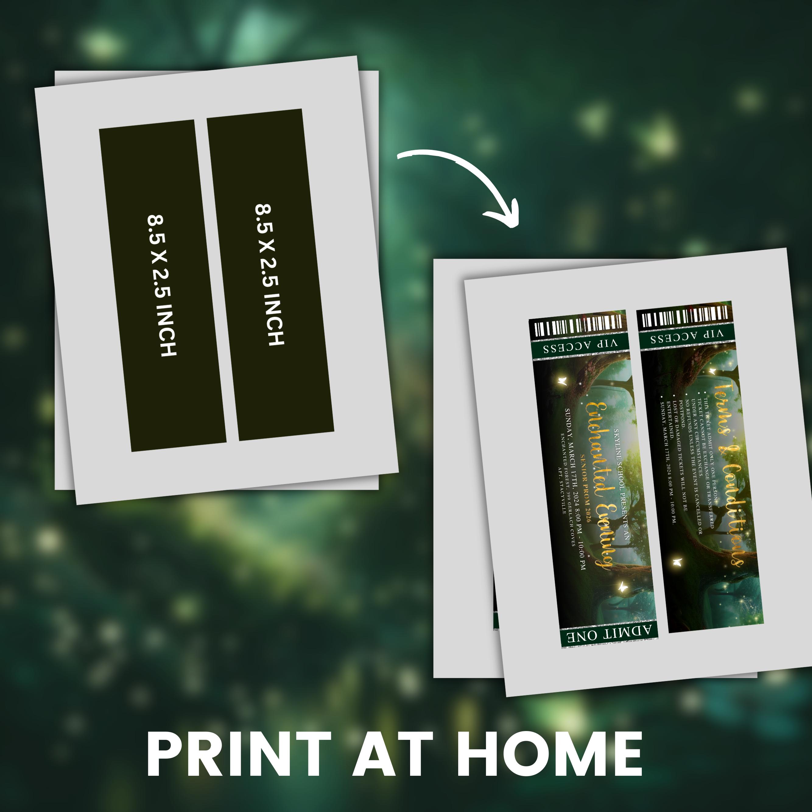 Prom Ticket Template, Prom Enchanted Forest Ticket Invitation, Editable ...