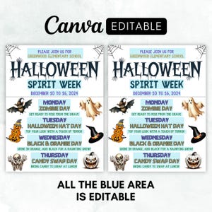 Editable Halloween Spirit Week Flyer, Fall Spirit Week Template, School ...