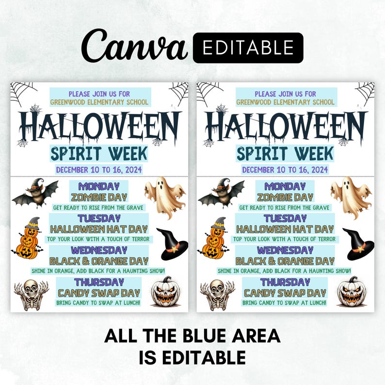Editable Halloween Spirit Week Flyer, Fall Spirit Week Template, School ...