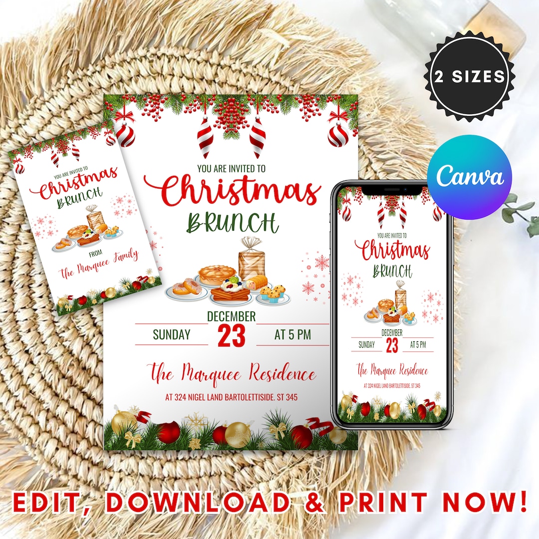 Christmas Brunch Invitation Template, Let's Brunch Invitation ...