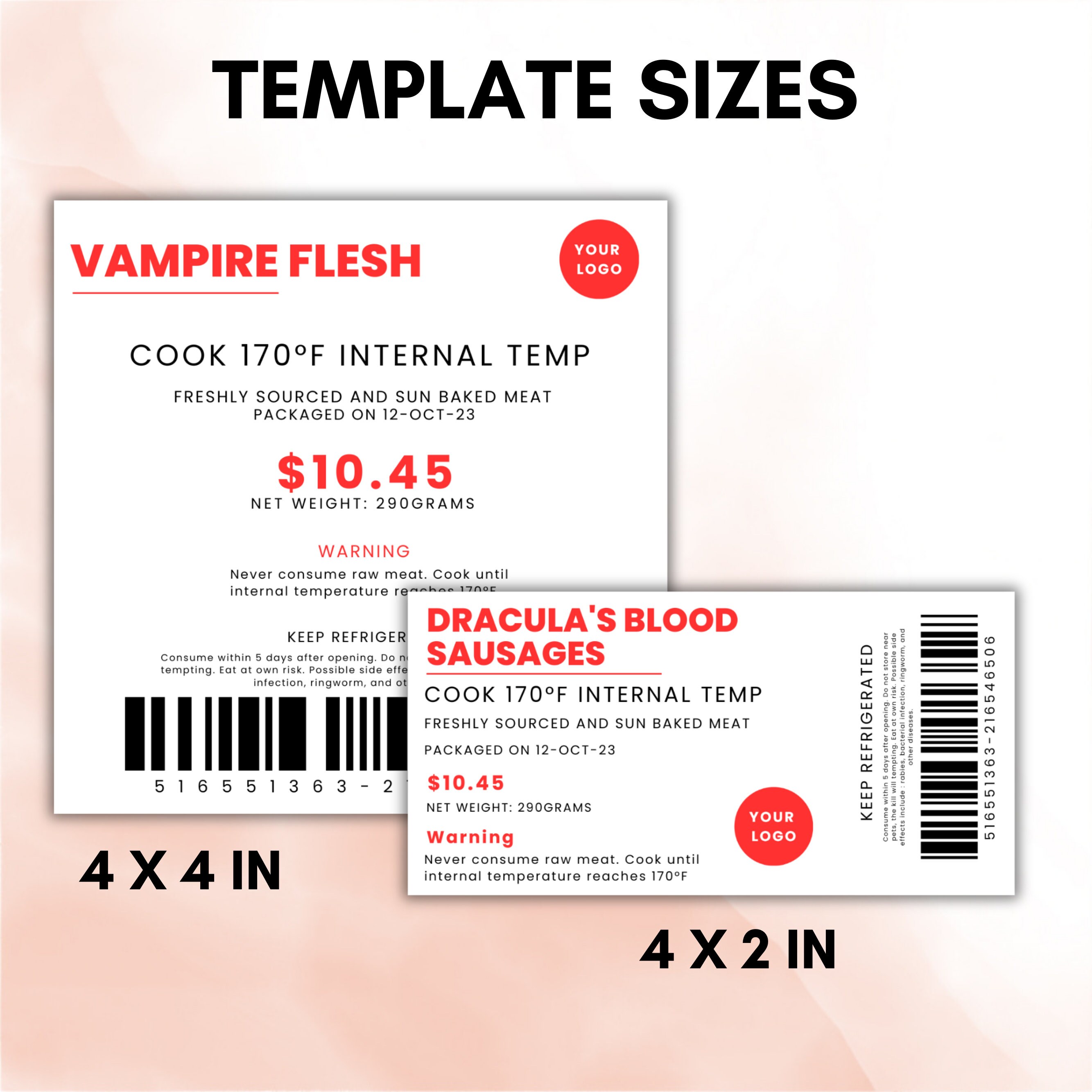Fake Meat Label Template | Editable Road Kill Butcher Labels | Funny ...