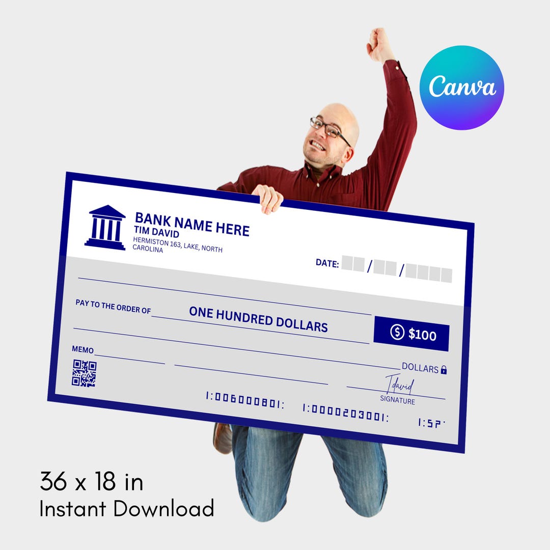 Super Large Blank Check, 36 X 18 in Manifestation Check Canva,blank ...