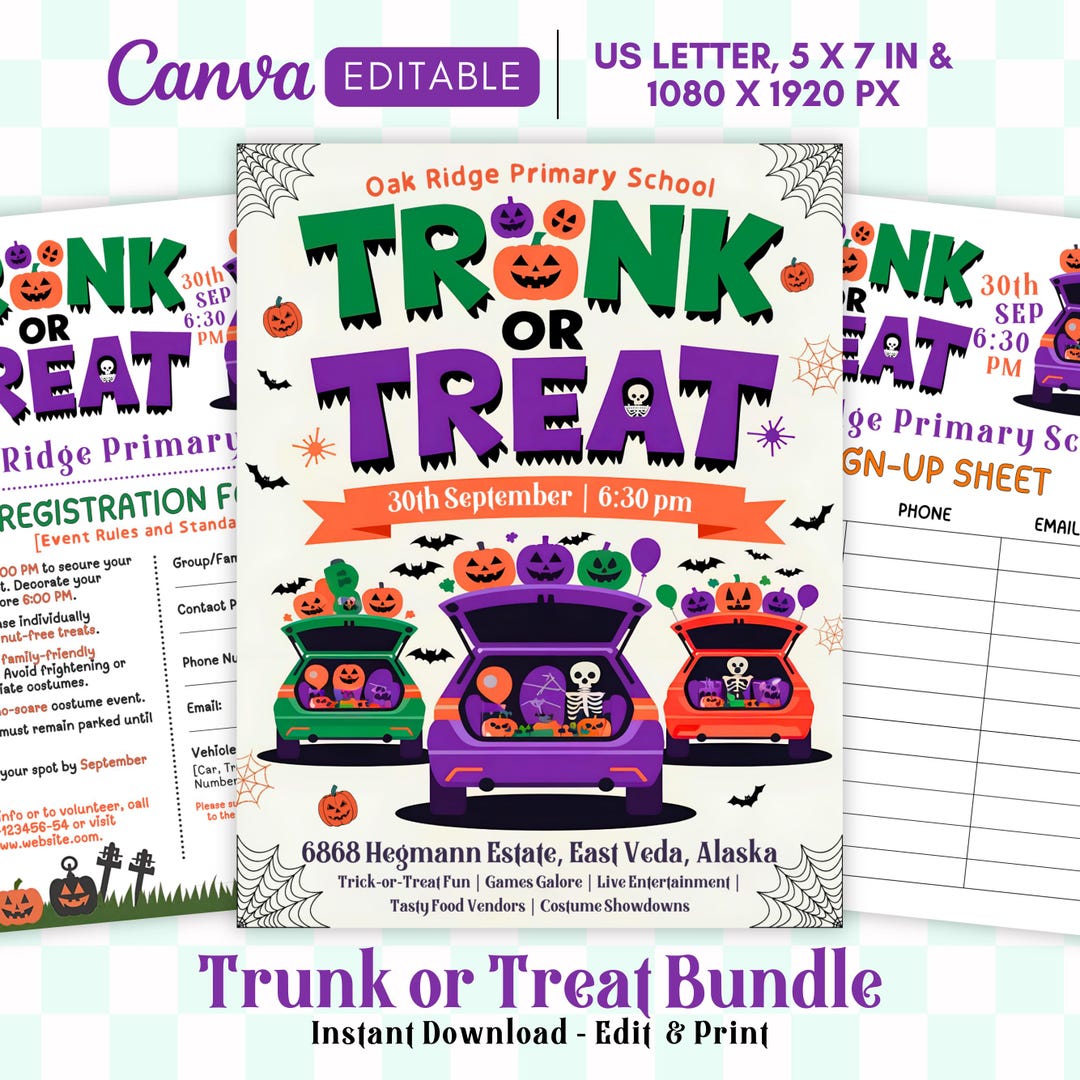 Trunk or Treat Flyer Bundle, Trunk or Treat Templates for School or ...