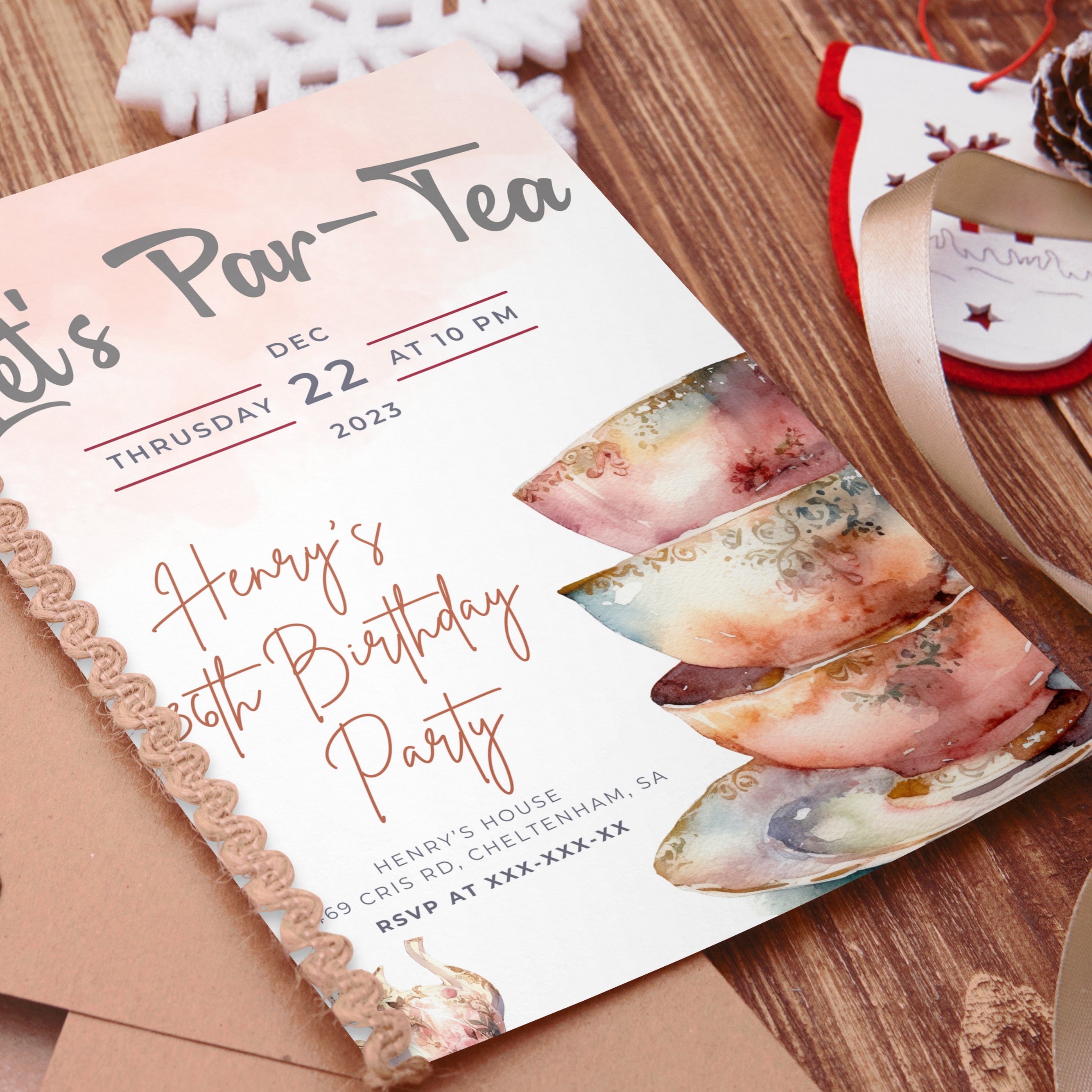 Christmas Tea Party Invitations Printable