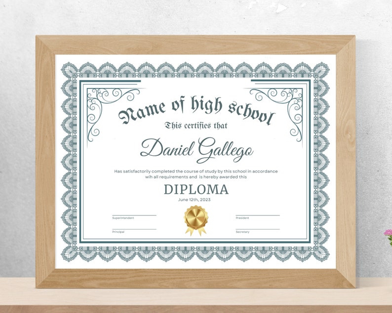 Diploma Template, High School Diploma Template, DIY Diploma Template ...