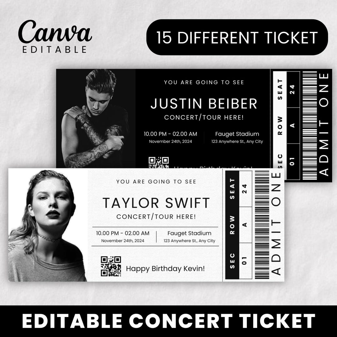 Editable Concert Ticket Template, Custom Concert Ticket Gift, DIY Event ...
