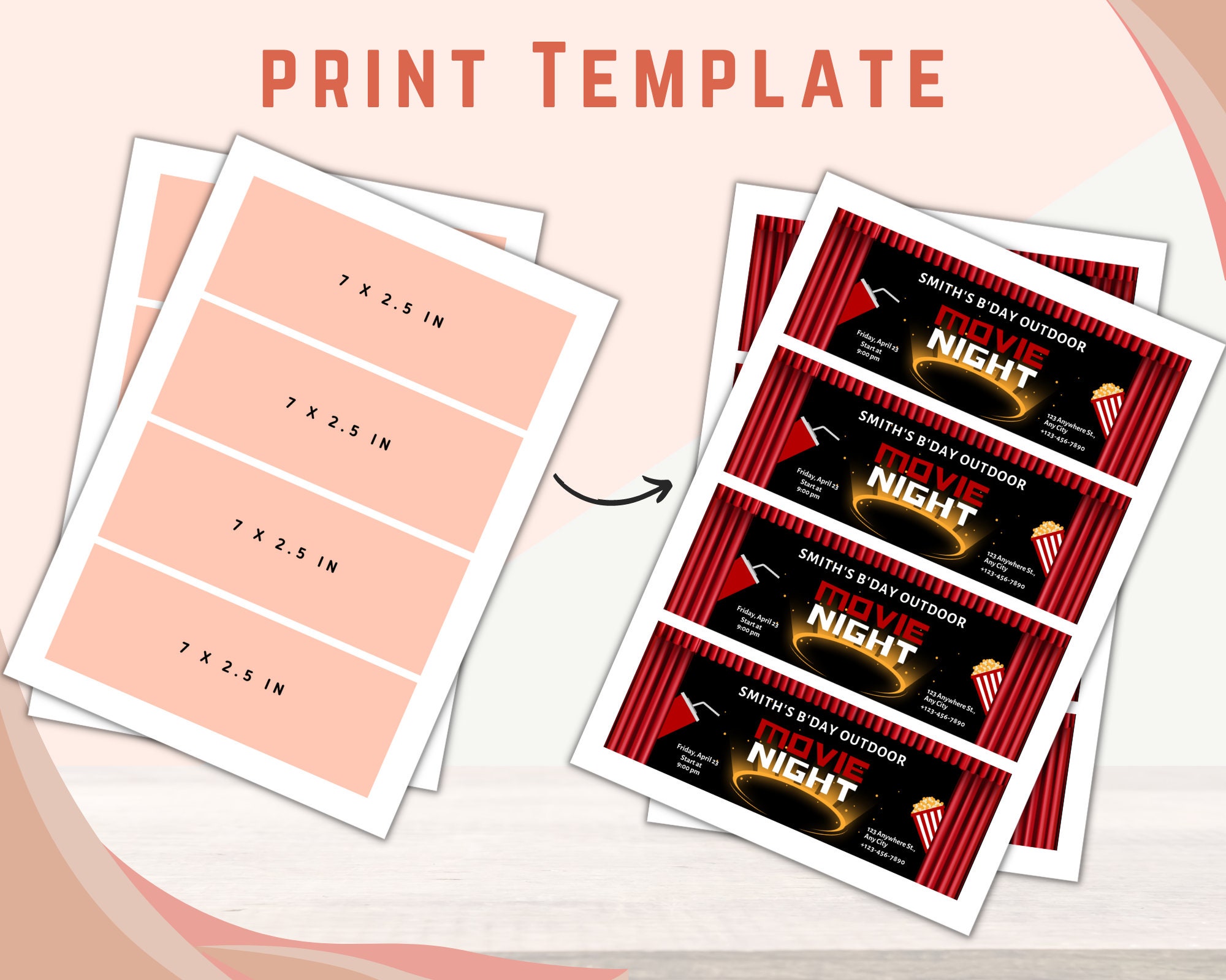 Editable Movie Ticket Birthday Movie Night Invitation - Etsy