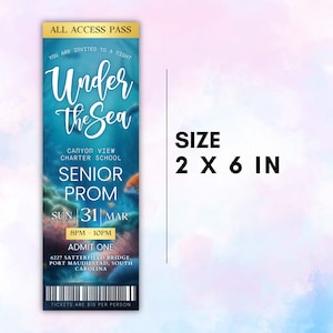 Prom Ticket Template, Prom Under the Sea Ticket, Ticket Template, Prom ...