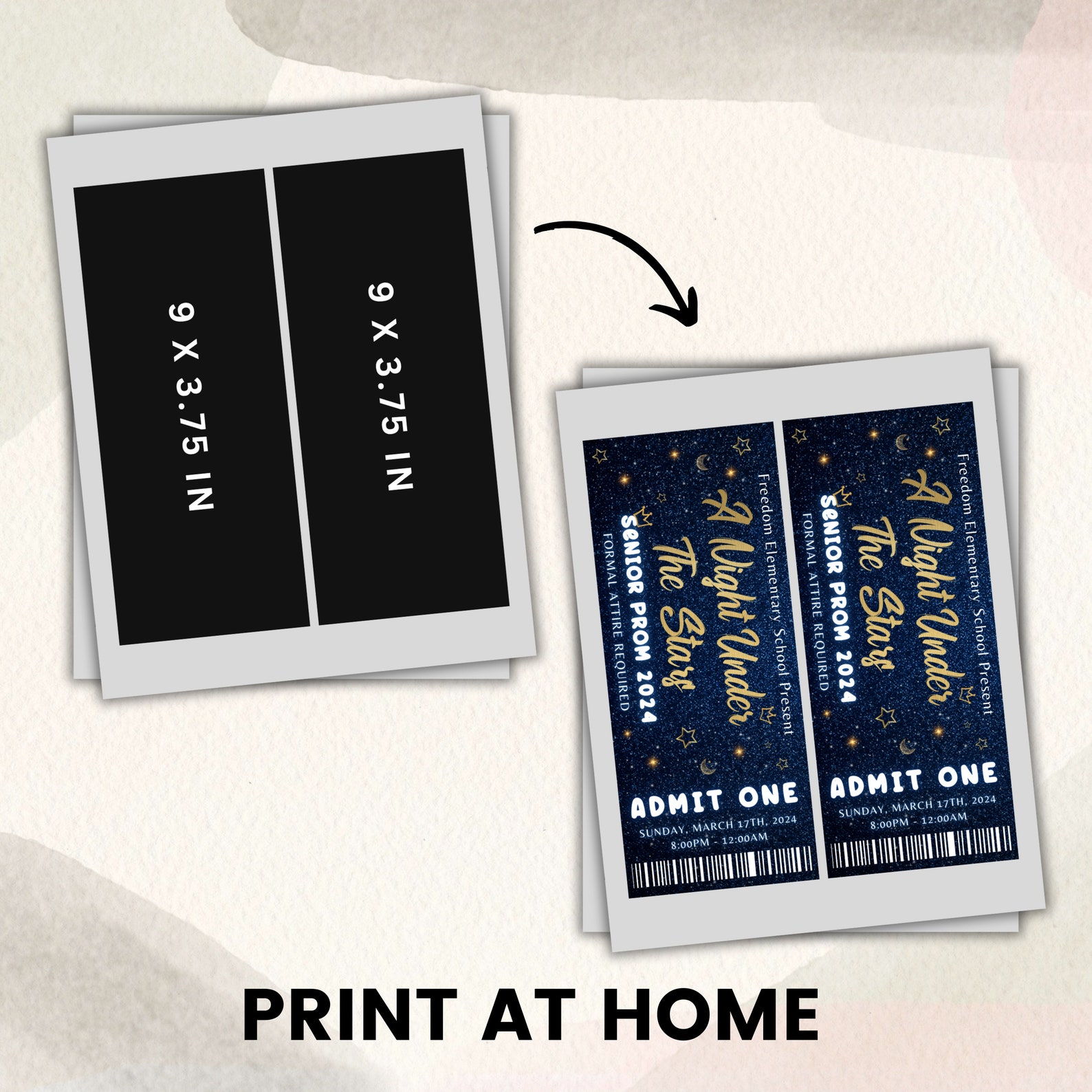 Prom Ticket Template, A Night Under the Stars Prom Ticket, Ticket ...