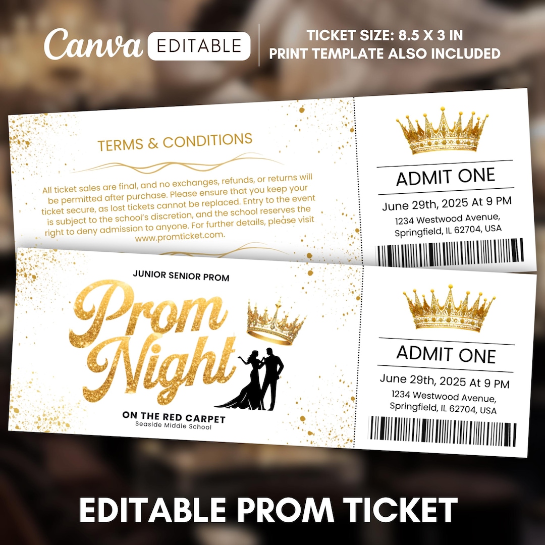 Prom Ticket Template, Prom Red Carpet Dance Ticket, Editable Red Carpet ...