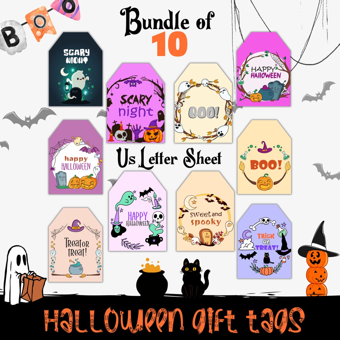 10 Printable Halloween Gift Tags, Halloween Boo Tags, Trick or Treat ...