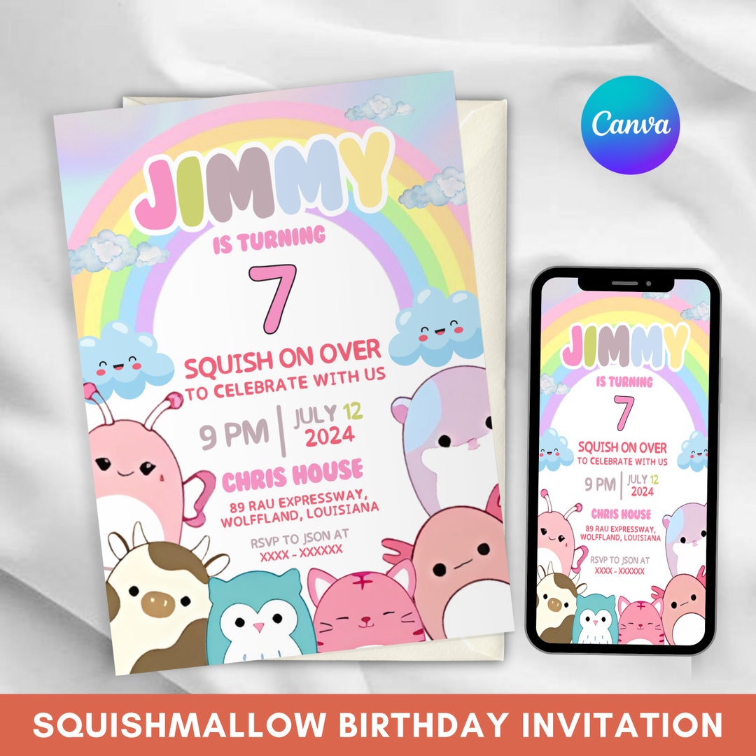Squishmallow Birthday Invitation, Squishy Invitation,customizable ...