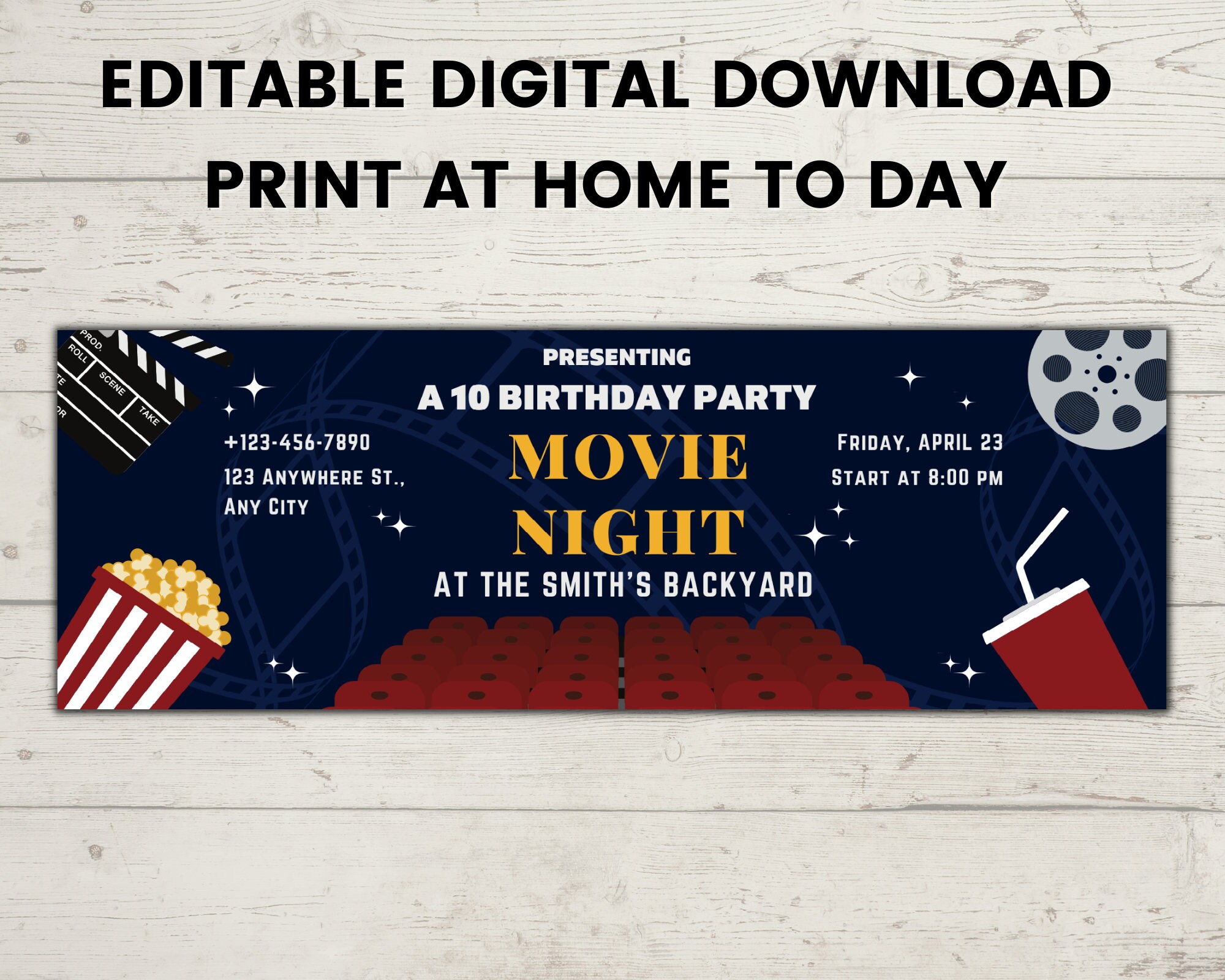 Editable Movie Ticket Birthday Movie Night Invitation - Etsy