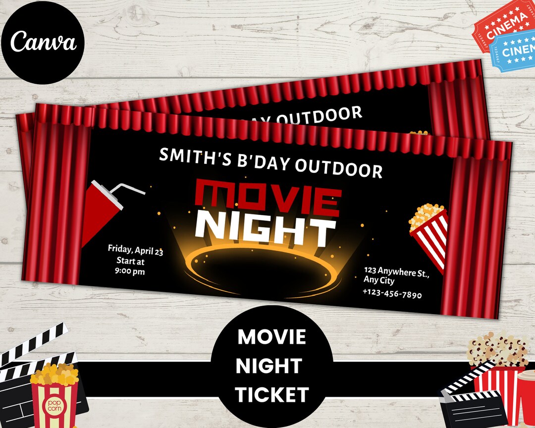Editable Movie Ticket Birthday, Movie Night Invitation, Invitation ...