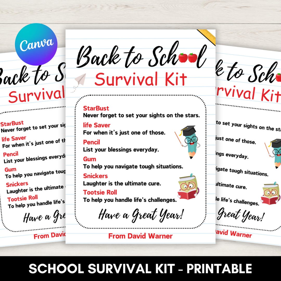 EDITABLE Back to School Survival Kit Gift Tags Back to School Student ...
